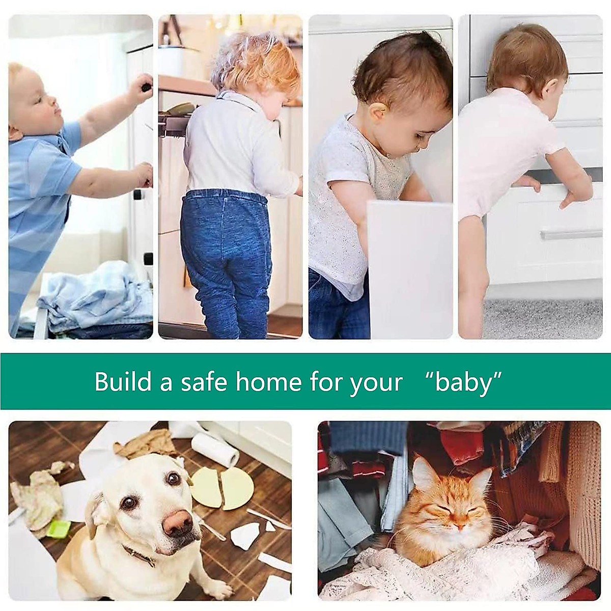 Wihano Child Safety Locks for Cabinets and Drawers (4 Pack) | Adjustable Baby Drawer Lock with Acrylic Adhesive, Baby Safety Lock for Cabinets, Drawers, Refrigerator | No Drilling