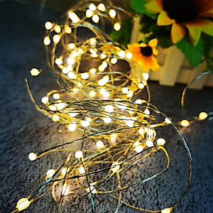 Yirunfa 2 Pack Solar String Lights, Warm White 33FT 100 LEDs Copper Wire Fairy Lights for Christmas, Bedroom, Garden, Party, Outdoor and Indoor Decoration