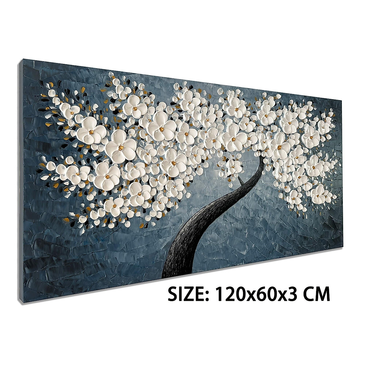 zoinart Hand Painted 3D Floral Oil Paintings on Canvas 48x24 Inches Abstract White Flower Modern Large Canvas Wall Art Contemporary Tree Art Texture Artwork Home Decorations