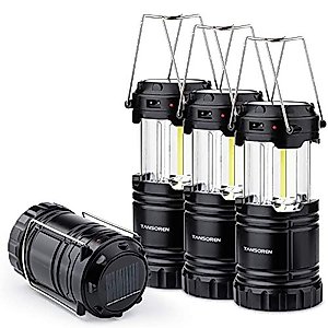 TANSOREN 4 Pack Solar USB Rechargeable 3 AA Power Brightest COB LED Camping Lantern with Magnetic Base, Charging for Android, Waterproof Collapsible Emergency LED Light