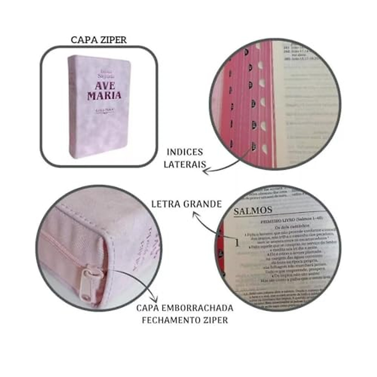 Bíblia Letra Maior Zíper Strike - Rosa