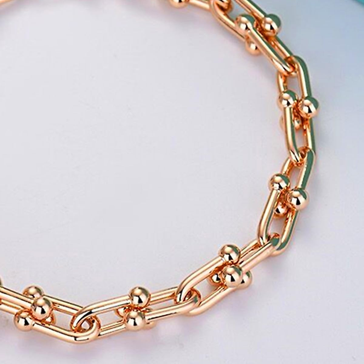 Naivo Hardware Link Bracelet - Gauge Link Bracelet 18K Gold Plated 7.5 inch U Style Link Bracelet (Rose Gold)