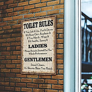Funny Toilet Rules Warning Sign Metal Tin sign Retro Funy Bathroom Decor for Bar Cafe Pub Home 8x12 Inch