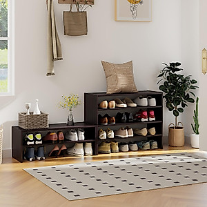 COSTWAY 6-Tier Shoe Rack, Extra Wide Shoe Shelf Organizer with Stackable Design, 31" Freestanding Storage Shoe Stand for Small Space Entryway Hallway Closet (Brown)