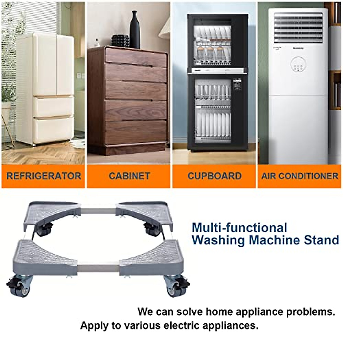 Fridge Stand Mobile Base with 4 Locking Wheels HQO LOVL 21.6”-29.5” Adjustable Furniture Dolly for Washer Dryer Washing Machine Stand Pedestal, Refrigerator Stand (YK15)