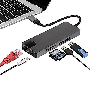 ZPLJ High-Speed 8 in 1 USB Extension Splitter with Ethernet Port 4K HDMI 2 USB 3.0 and 1080P VGA PD Charging Support SD TF Card Reader Compatible for Flash Drive Laptops USB Hub Adapter Portable
