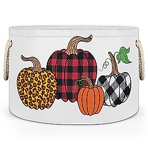 St.patrick 's Day Pumpkins Large Round Baskets for Storage Laundry Baskets with Handles Blanket Storage Basket for Bathroom Shelves Bins for Organizing Nursery Hamper Girl Boy