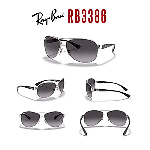 Ray-Ban RB3386 003/8G 63MM Silver/Plastic Lens Grey Gradient Aviator Sunglasses For Men + BUNDLE with Designer iWear Eyewear Kit