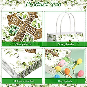 16 Pack Easter Gift Bags with Tissue Handles Easter Goodie Bag Easter Paper Tote Bag He Is Risen Cross Sign Easter Party Treat Bags for Egg Hunts Candy Treat Gifts Supplies