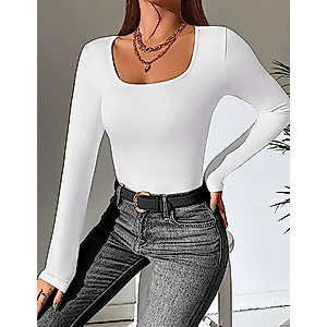 Ekouaer Long Sleeve Fitted Shirt Womens Scoop Neck Tight Tops Slim Fit Long Sleeve Undershirts Basic Shirts Thermal Tee Black,White M