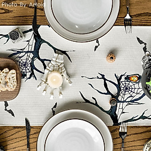 Artoid Mode Ghost Pumpkins Tree Dog Boo Halloween Table Runner, Seasonal Fall Kitchen Dining Table Decoration for Home Party Decor 13x72 Inch