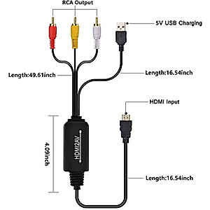 HDMI to RCA Converter, HDMI to RCA Cable, 1080P HDMI to AV Adapter Cable Supports NTSC for TV Stick, Roku, Chromecast, Apple TV, PC, Laptop, Xbox, HDTV, DVD Etc