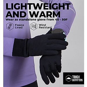 Tough Outdoors Touch Screen Running Gloves - Black Winter Glove Liners for Texting, Cycling, Exercise & Sports - Thin, Lightweight & Warm Cold Weather Thermal Gloves - Super Grippy Palm X-Large