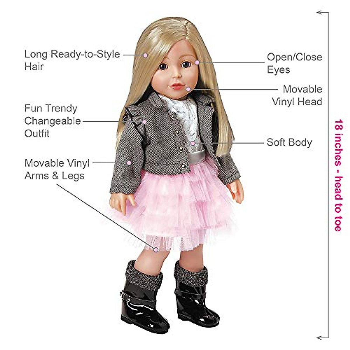 Adora Fun, Amazing Sweet Girls - Harper! 18” Amazon Exclusive Play Doll in Soft Vinyl, Perfect Dressing and Styling Outfit Changeable with Other Amazing Girl Dolls