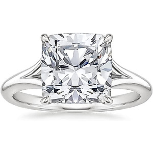 Moissanite World Cushion Brilliant Cut 5 Carat White Excellent VVS1 Moissanite Diamond Sterling Silver Halo Engagement/Wedding Ring Set for Women, Bridal Statement Ring Set (5)