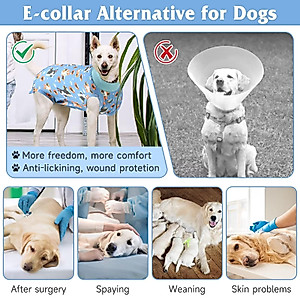 Dog Surgery Recovery Suit with 2Pcs Dog Diapers for Surgery Female Male Dogs, Pet Recovery Shirt Dog Abdominal Wound Bandages, Substitute E-Collar & Cone, Prevent Licking Dog Surgery Suit Blue L