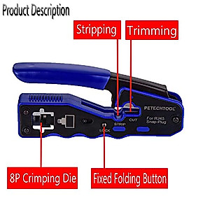 RJ45 Crimp Tool Pass Through Crimper Cutter for Cat6a Cat6 Cat5 Cat5e 8P8C Modular Connector Ethernet All-in-one Wire Tool