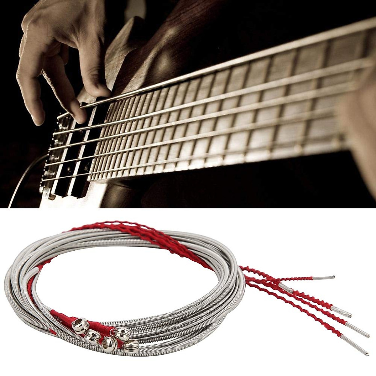 5Pcs Bass String, Steel Bass Strings Set Bass Parts Musical Instrument Accessories for Guitar Beginner Electric guitar accessories