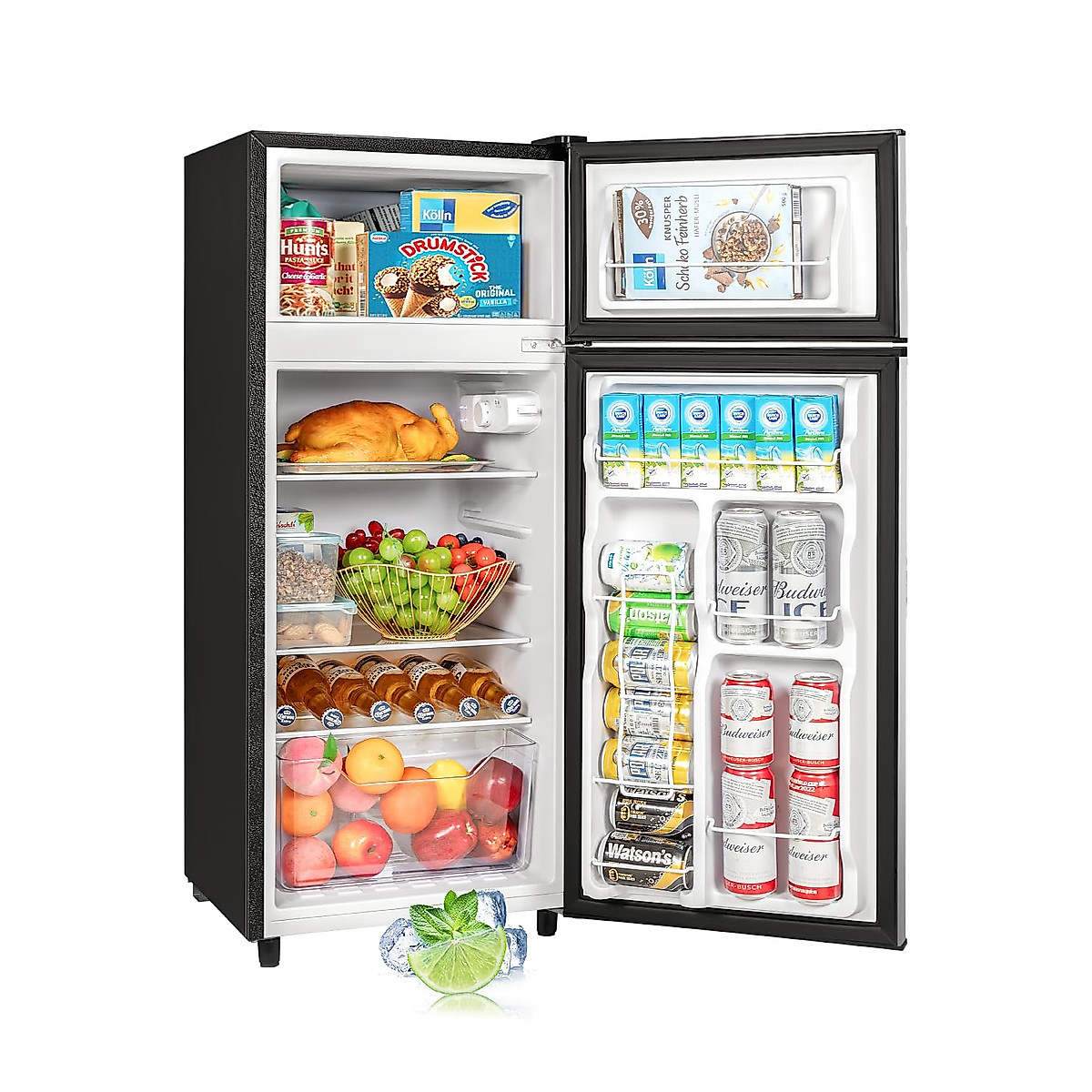 Double Door Refrigerator with Freezer, 4.5 Cu.Ft, Small Fridge with Freezer, 7 Settings Temperature Adjustable, Mini Refrigerator for Office and Apartment Bedroom Dorm(4.5 Cu.Ft, Silver)