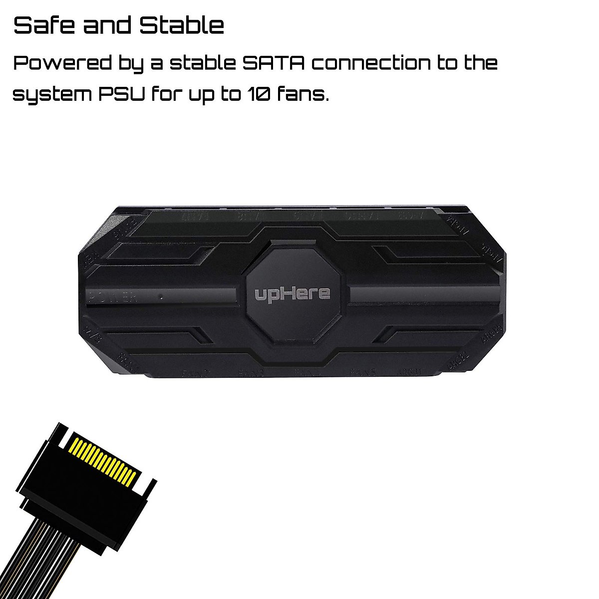 upHere 10-Port 6PIN SATA RGB Hub with 21-Key Remote Control/Splitter for 6-Pin Case Fans in Black-MBX10