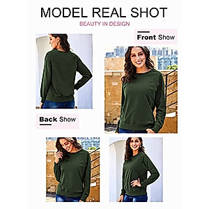 Dokotoo Womens Fashion Classic Loose Fit Ribbed Raglan Long Sleeve Crewneck Casual Solid Sweatshirts Winter Tops Blouses T Shirts Pullovers Plus Size Outerwear Green XX-Large