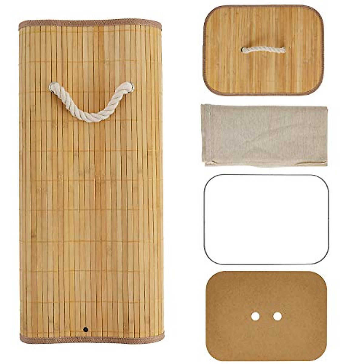 MHKanS Laundry Hamper with Lid Bamboo Dirty Clothes Storage Basket with Rope Handle and Removable Liner Rectangle Laundry Hamper Bin for Bathroom Bedroom Living Room Corner (Style 1)