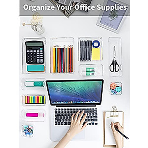 JARLINK 16 Pack Desk Drawer Organizer Trays with 5 Different Sizes, Versatile Bathroom and Vanity Drawer Organizer Trays, Multipurpose Plastic Storage Bins for Makeup, Kitchen, and Office Supplies