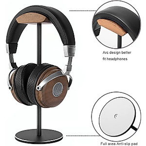 Jcurycke Headphone Stand Headset Holder with Walnut Wood Headrest,Gaming Headset Stand Earphone Stand with Solid Heavy Base for All Headphone Sizes