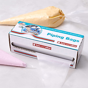 KEE-SEAL ULTRA Disposable Pastry Bags, Piping Bag with Non-Slip Outer Surface, Smooth-Flow Interior, Easy Tear Perforation, Convenient Dispenser Box, 18-Inch, Clear
