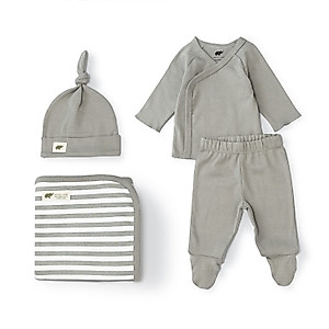 MONICA + ANDY Organic Cotton Unisex Layette Sets (0-3 Months, Grey, 4)