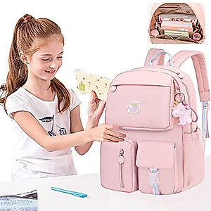 JQWYGB Cute Backpacks for Teen Girls - Rainbow Backpack Kawaii Backpack with Cute Pendant, Preppy Princess Backpack Bookbag