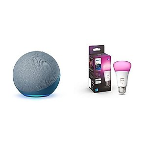 Echo (4th Gen) | Twilight Blue with Philips Hue Color Smart Bulb