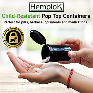 Pop Top Containers by HemploK | 500 Pack of 30 Dram Airtight Storage Containers with Child Resistant Lid | Hemp-Plastic Reusable Waterproof Smell Proof Containers | 7 g [1/4 oz] Pop Top Pill Bottles