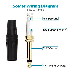 Fancasee 3 Pack 6.35mm Mono Plug TS 1/4" 6.35mm Male Solder Adapter Jack DIY Audio Cable Connector for Microphone Speaker Audio Cable Repair Replacement