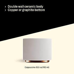 Fellow Monty Milk Art Coffee Cups - Double Wall Ceramic Cappuccino Mug, Matte White with Copper Base, 6.5 oz Cup