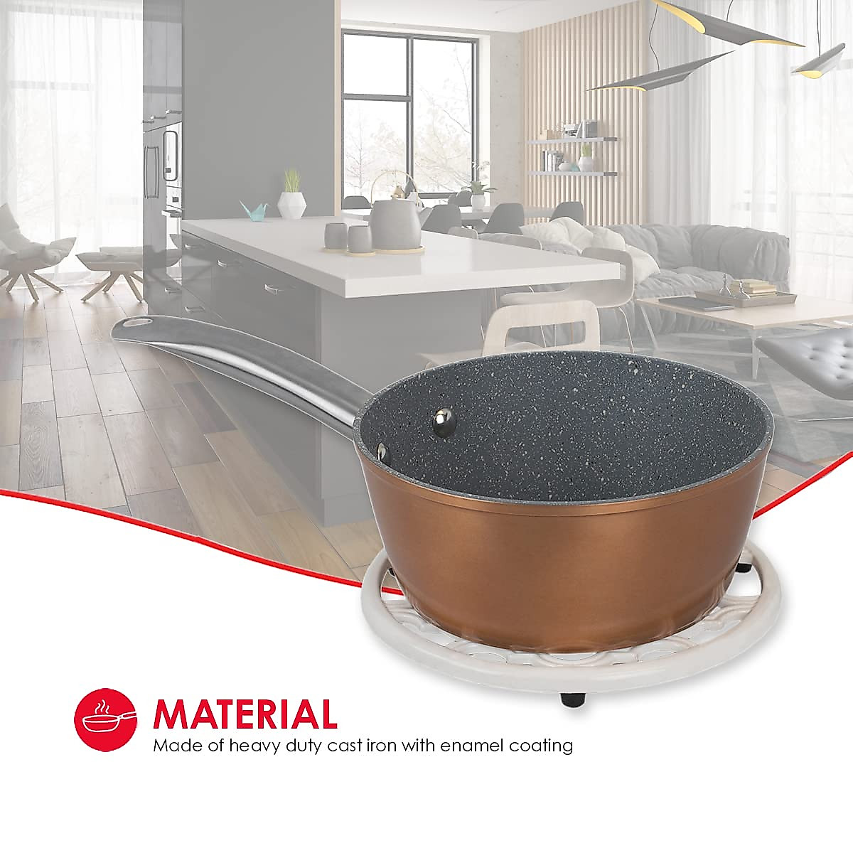 Home Basics Lattice Collection Cast Iron Trivet for Serving Hot Dish, Pot, Pans & Teapot on Kitchen Countertop or Dinning, Table-Heat Resistant (2, White)