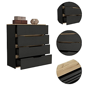 Atlin Designs Modern 4-Drawer Wood Bedroom Dresser in Black/Light Oak