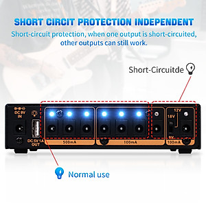 JOYO Built-in 4400mAh Rechargeable Battery Guitar Effect Pedal Power Supply 8 Outputs 9V 12V 18V (100mA, 500mA) Jacks & 5V/1A USB Port (JP-05)