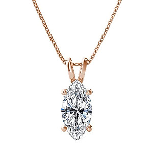 The Diamond Deal .33ct (1/3Cttw) Carat Marquise Shape Solitaire Lab-Grown Diamond Solitaire Pendant Necklace For Women in 14k Rose Gold With 18" Gold Chain
