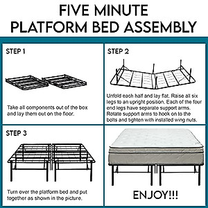 Mayton King 12 Inch Breathable Ultra Plush Hybrid Mattress Pain and Pressure Relieving Extra Soft EuroTop & Black 14" Metal Platform Bed Frame, Mink