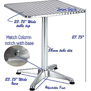 BTEXPERT Indoor Outdoor 23.75" Restaurant Stainless Steel Metal Aluminum Slat Stack Commercial Lightweight, 4 Chairs with a Square Table, Silver/Black