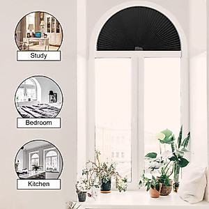 Arch Window shades Black Pleated Blinds Easy Cut and Install Pleated Shades Blackout Blinds Black 72” X 36” (Black)