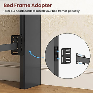 MSmask Queen Size Headboard Only, Upholstered Queen Size Bookcase Headboard with Charging Station and LED Lights, Modern LED Queen Bed Headboard with Storage, Bed Frame Adpater, Black