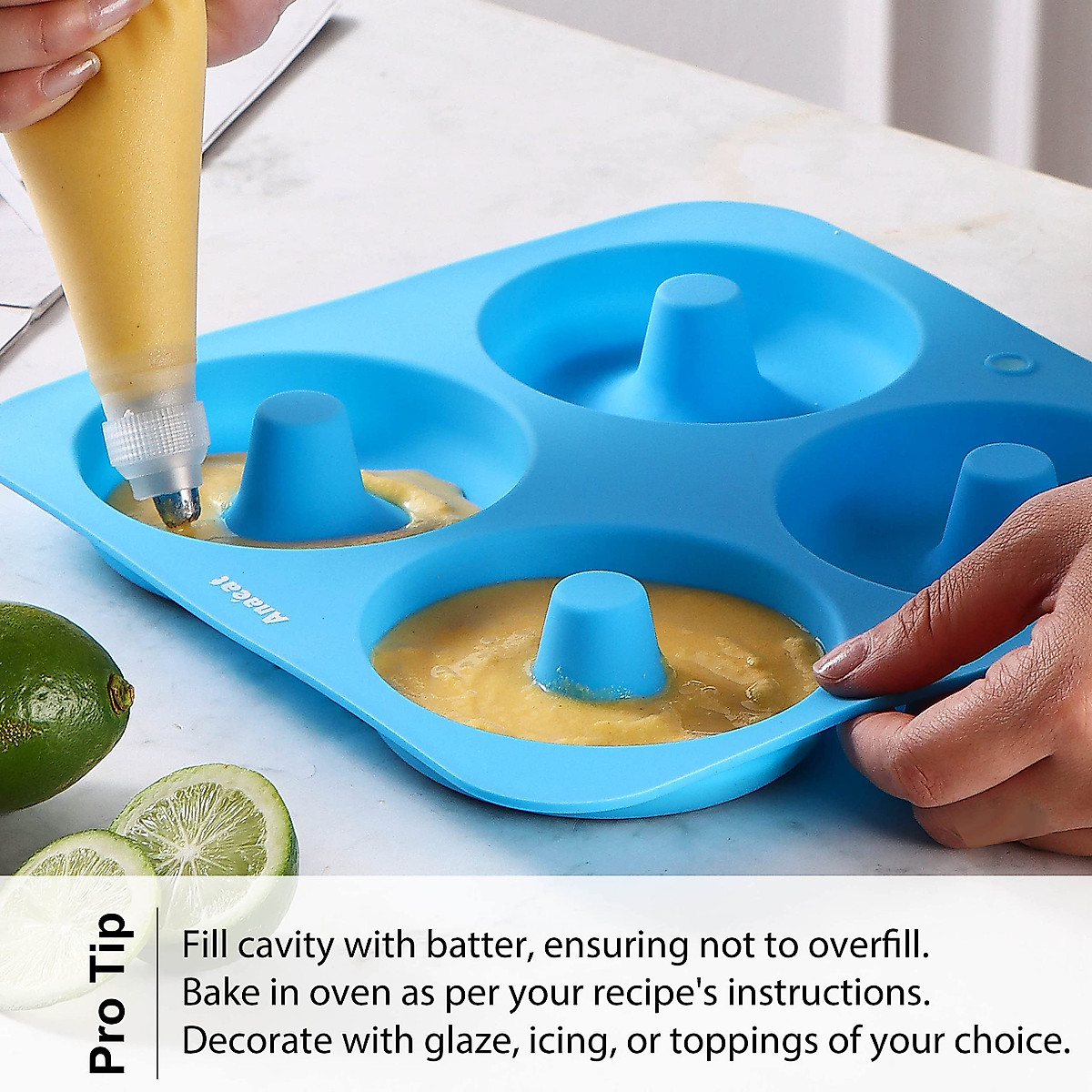 Anaeat Full Size Donut Baking Pans 3 Pack, Big Size 4 Inch Silicone Baking Mold, Just Pop Out! Non Stick 6-Cavity Doughnut Trays for Bagels Donuts Cake Biscuit - BPA Free & Dishwasher Safe (3 colors)