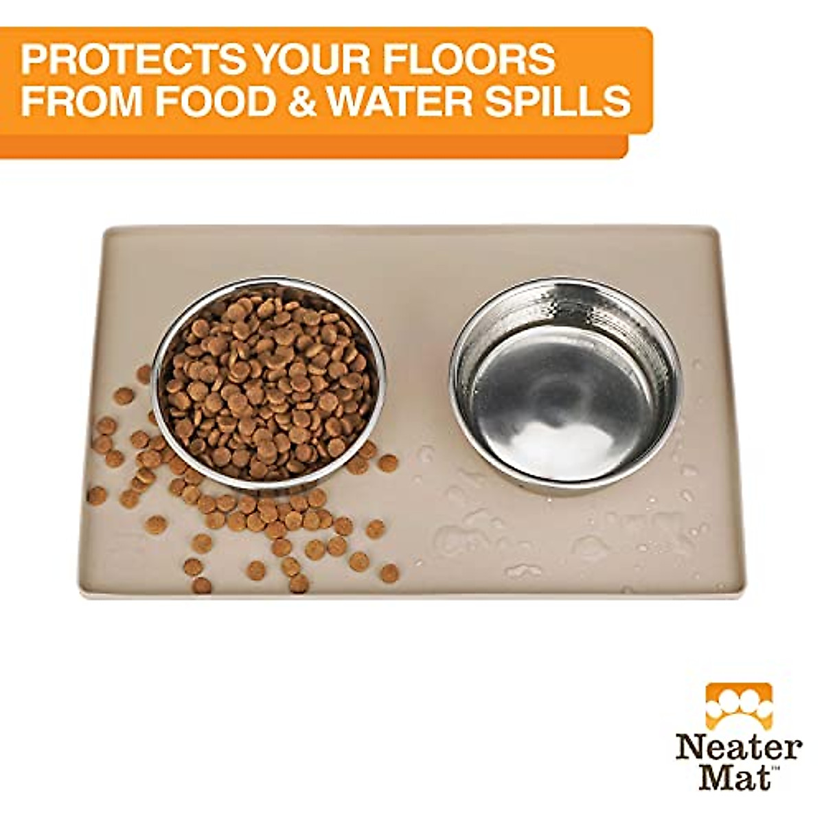 Neater Pet Brands Neater Mat - Waterproof Silicone Pet Bowls Mat - Protect Floors from Food & Water (19" x 12", Cappuccino)