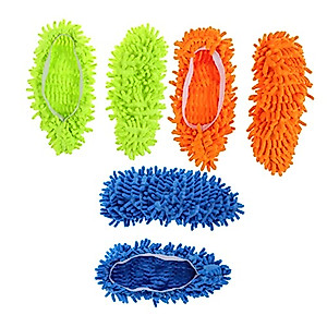 Chenille Socks 6pcs/ 3 Pairs Floor Mops Cleaning Mops Chenille Socks Floor Cleaning Slipper Lazy Mop Slippers Chenille Shoe Cover Detergent Washable Dust Mop Slipper Mop Cap