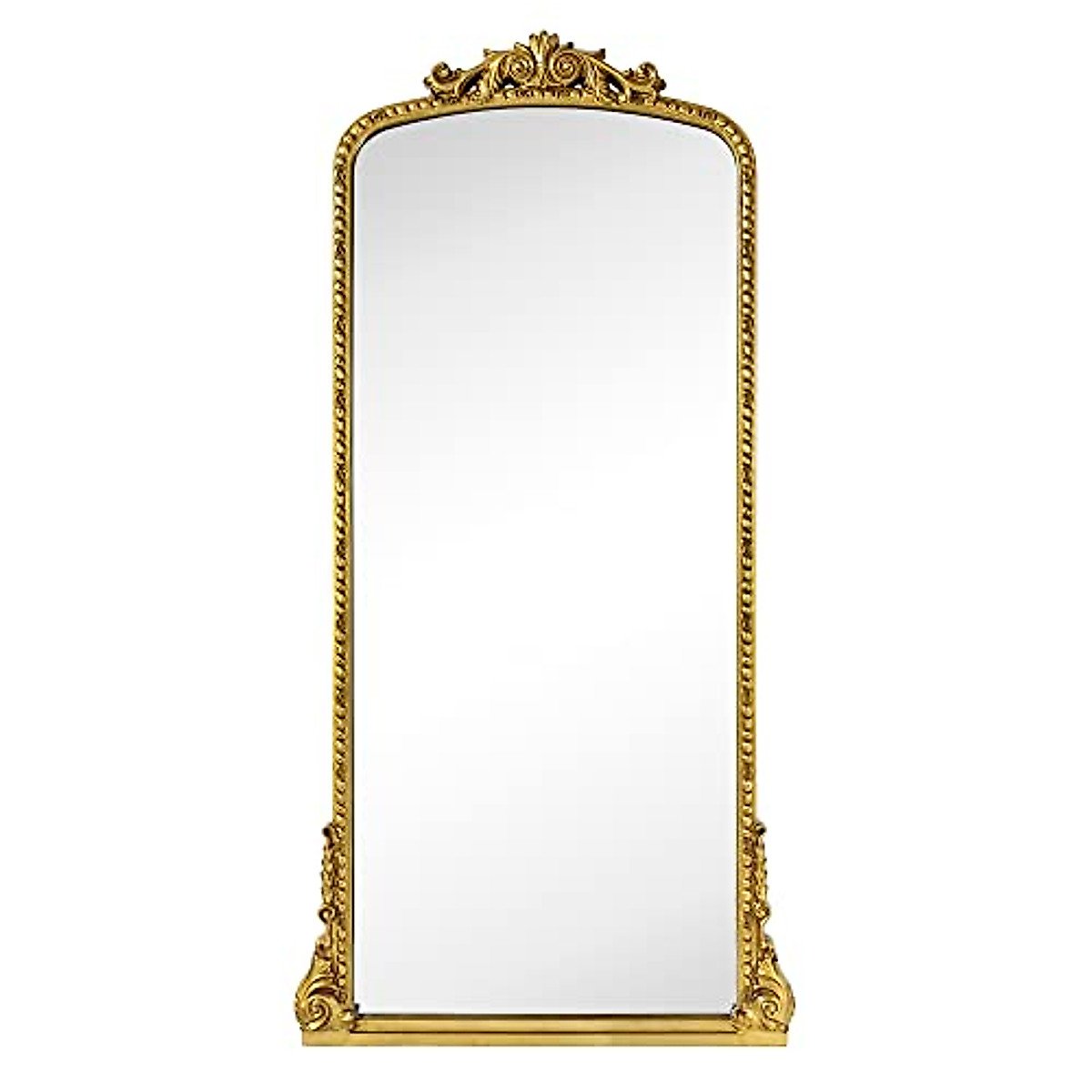 EGHOME Traditional Ornate Floor Mirror Arched Framed Full Length Wall Mirror Baroque Inspired Full Body Mirror, Antiqued Gold 30 x 60''