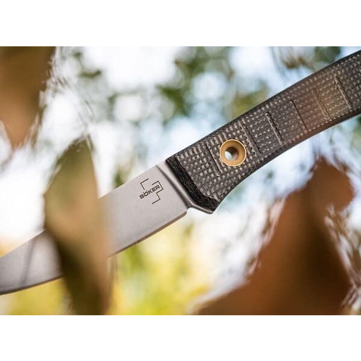 Boker Plus Bark Beetle - 3.62" 1095 Matte Coated Carbon Steel Blade with Olive Green Canvas Micarta Scales and Leather Sheath Designed by Sandor Hegyes - 02BO039