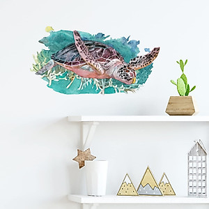 RoyoLam Sea Turtle Wall Decal Nursery Sea Animal Wall Sticker for Bathroom Removable Peel and Stick Waterproof Wall Art Decor Stickers for Kids Baby Classroom Living Room Playing Room Bedroom