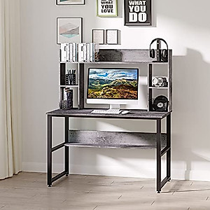 HOMCOM Office Computer Desk Writing Table Workstation with Storage Shelves, Decorative Hutches, & Strong Build, Grey